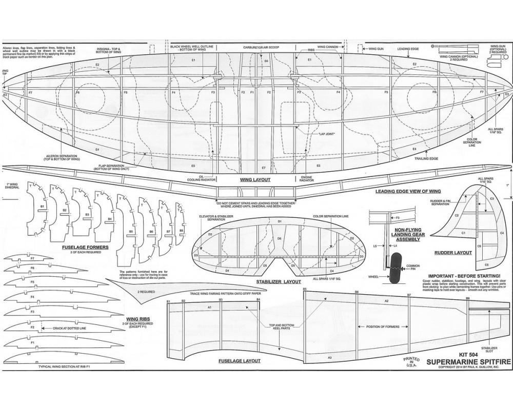 Supermarine MK-1 Spitfire Balsa kit