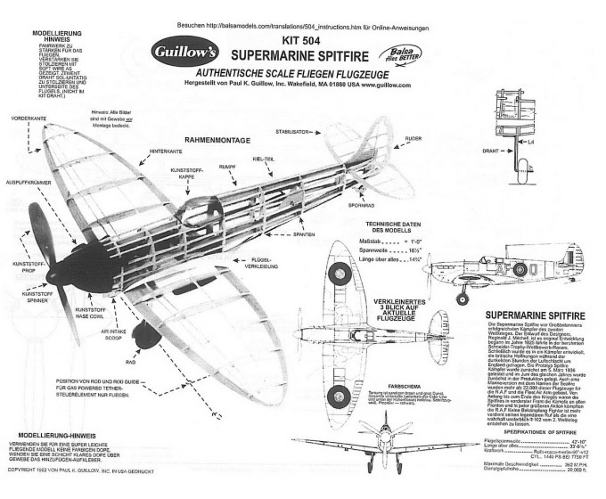 Supermarine MK-1 Spitfire Balsa kit