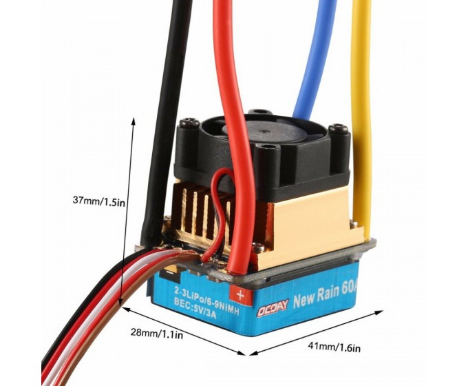 60A 3S Waterproof Brushed ESC with Fan 5V 3A BEC